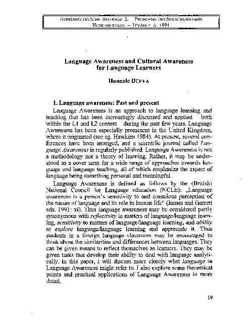 (PDF) Language awareness and cultural awareness for language learners