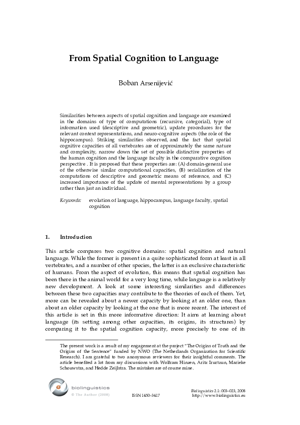 (PDF) From spatial cognition to language