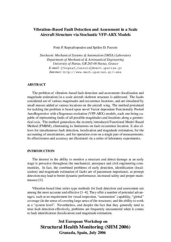 (PDF) Vibration-Based Fault Detection and Assessment in a Scale Aircraft Structure via ...