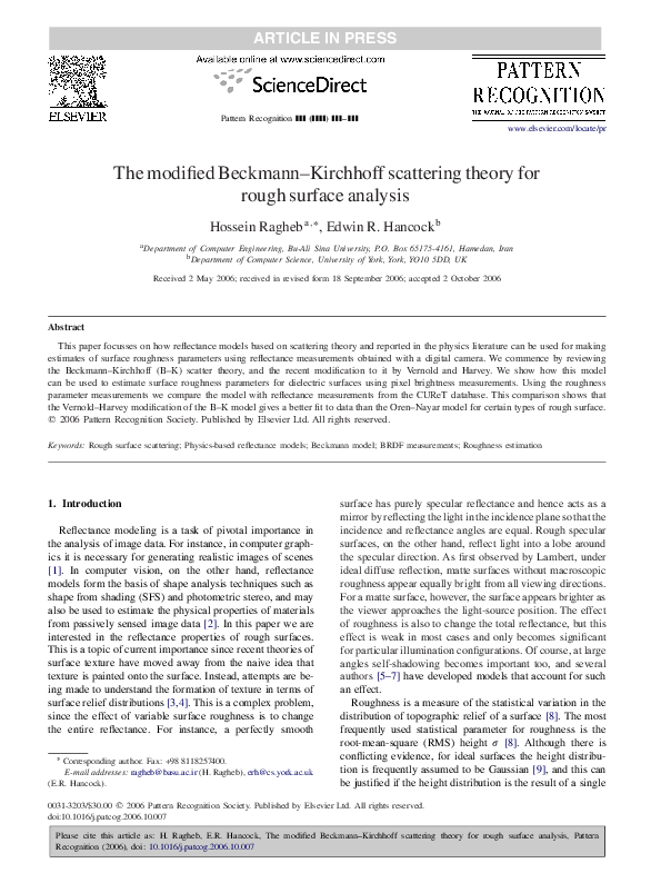 (PDF) The Modified Beckmann-Kirchhoff Theory for Rough Surface Analysis
