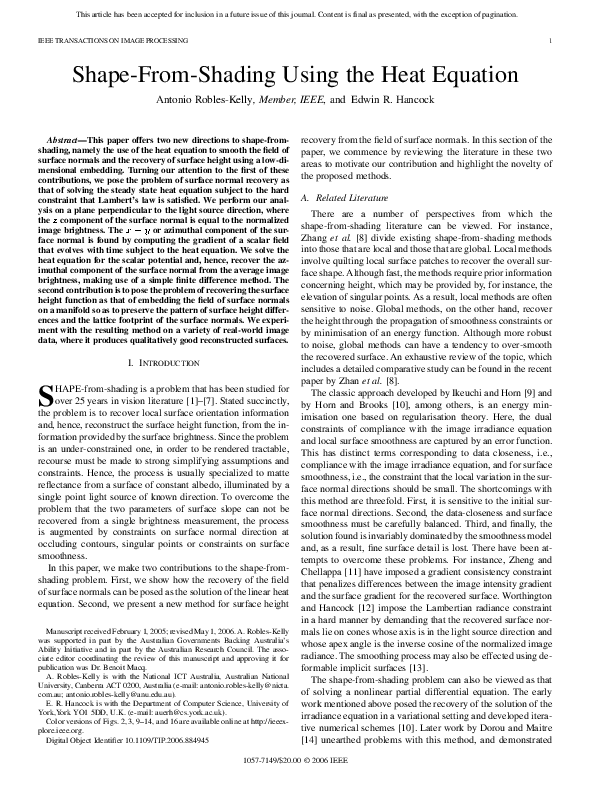 (PDF) Shape-from-shading using the Heat Equation