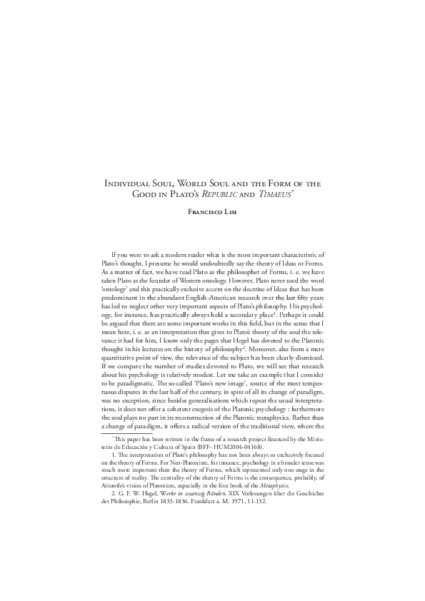 (PDF) Individual Soul, World Soul and the Form of the Good in Plato's ...
