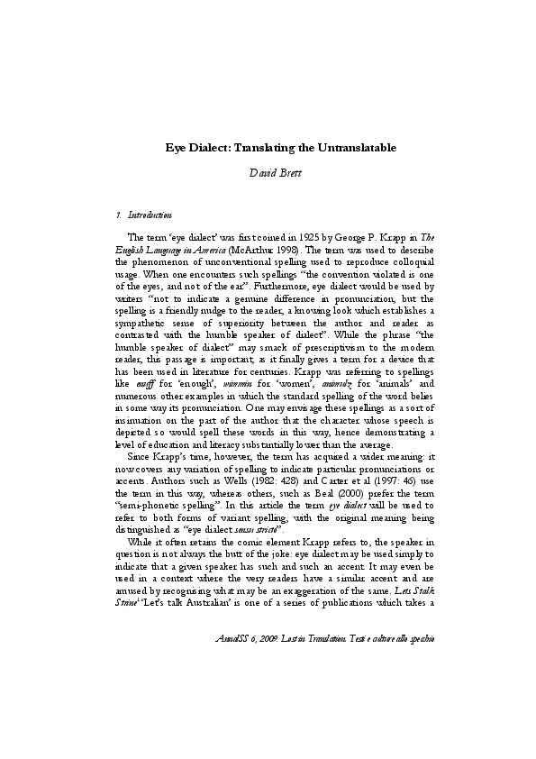 (PDF) Eye Dialect: Translating the Untranslatable
