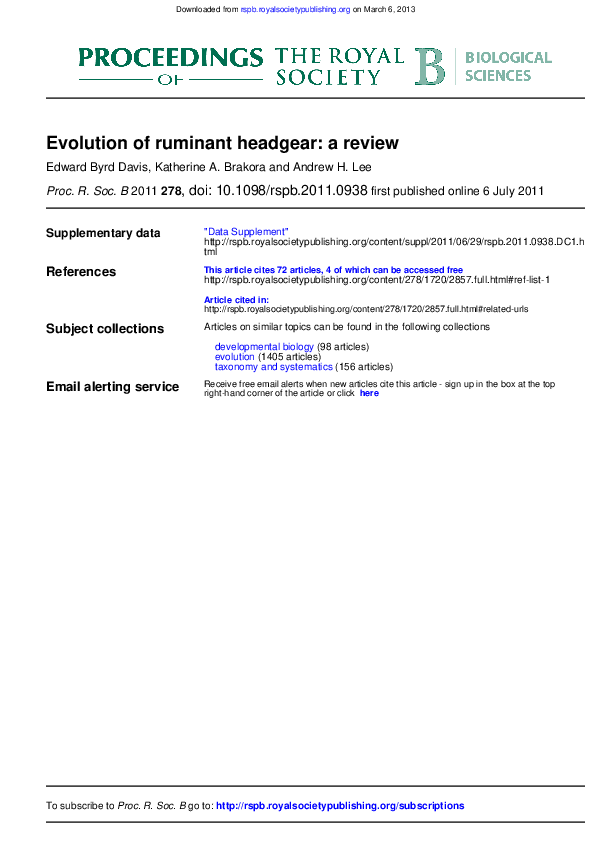 (PDF) Evolution of ruminant headgear: a review