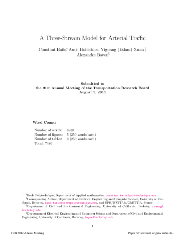 (PDF) A Three-Stream Model for Arterial Traffic