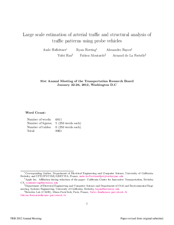 Pdf Large Scale Estimation Of Arterial Traffic And Structural Analysis Of Traffic Patterns