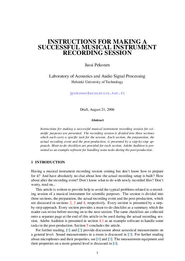 (PDF) Instructions for Making a Successful Musical Instrument Recording ...