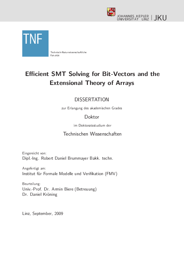 (PDF) Efficient SMT Solving for Bit-Vectors and the Extensional Theory of Arrays