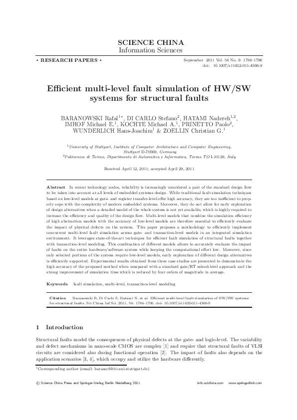 Pdf Efficient Multi Level Fault Simulation Of Hwsw Systems For Structural Faults