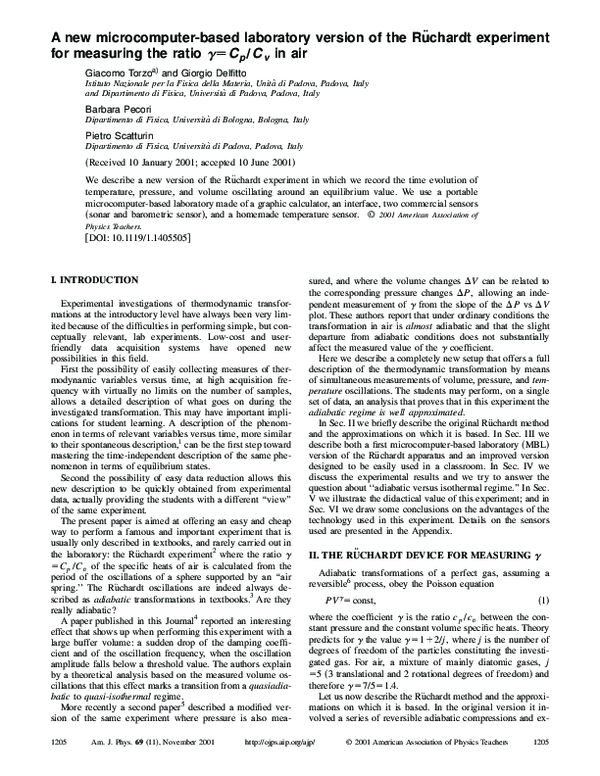 (PDF) A new microcomputer-based laboratory version of the Ruchardt experiment for measuring the ...