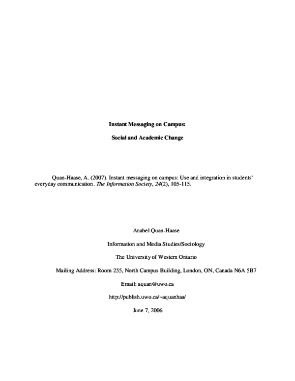 (PDF) Instant Messaging on Campus: Social and Academic Change