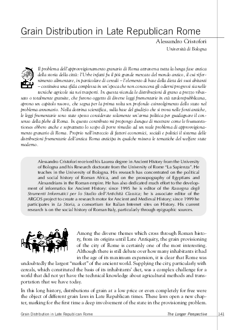 (PDF) Grain Distribution in Late Republican Rome