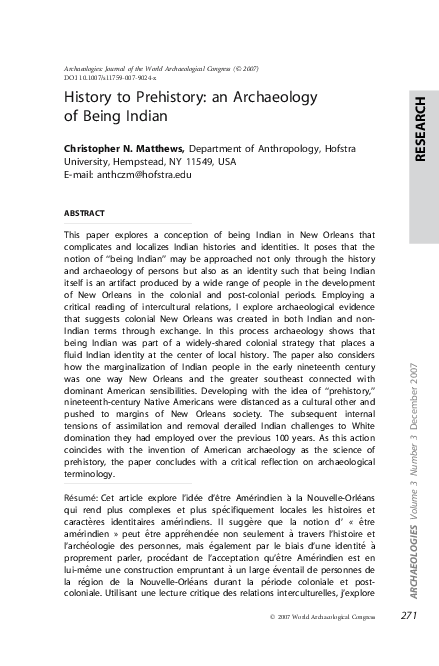 (PDF) History to Prehistory: An Archaeology of Being Indian in New ...