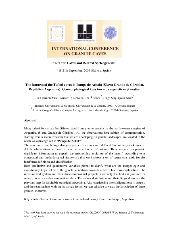 (PDF) The Features of the Tafoni Caves in Pampa de Achala (Sierra ...