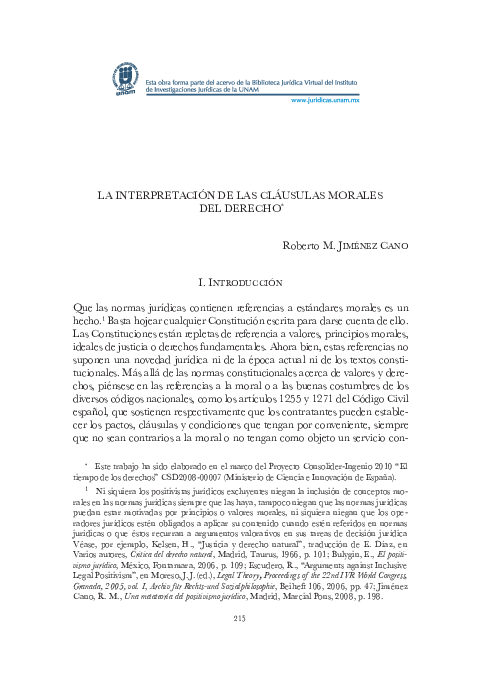 (PDF) La interpretación de las cláusulas morales del Derecho