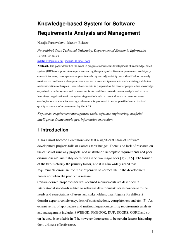 (PDF) Knowledge-Based System for Software Requirements Analysis and ...