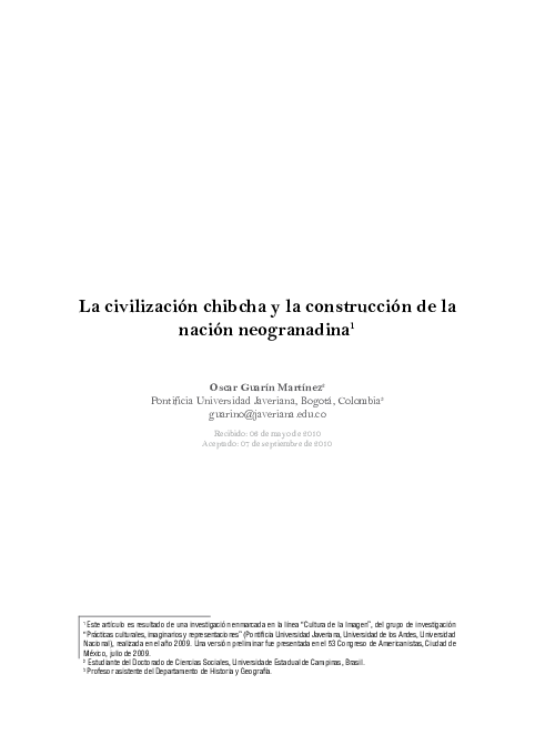 (PDF) La civilización chibcha y la construcción de la nación neogranadina