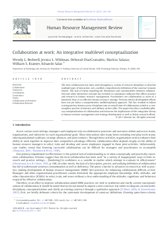 (PDF) Collaboration at work: An integrative multilevel conceptualization