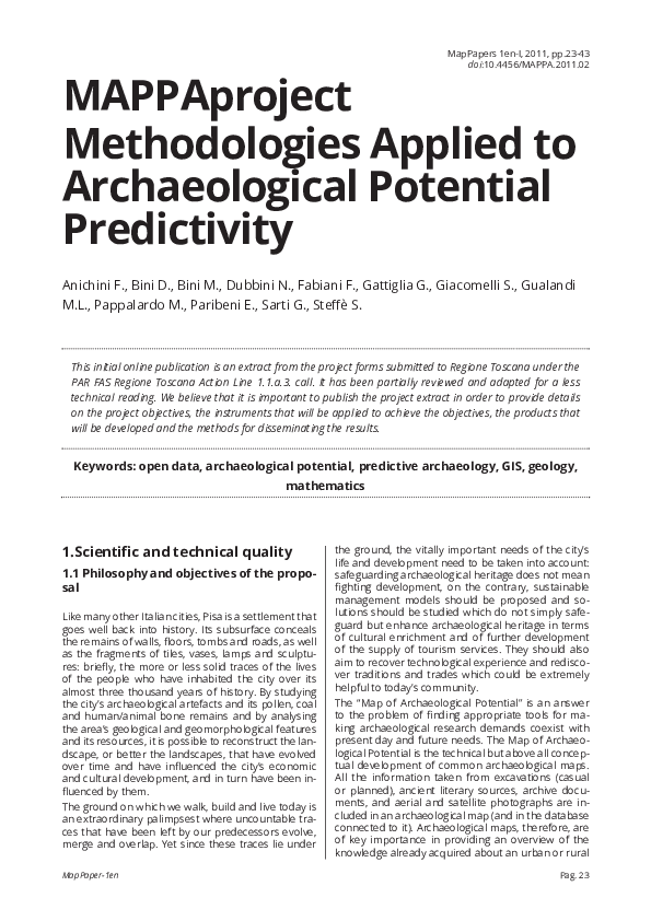 (PDF) Mappa project Methodologies Applied to Archaeological Potential ...