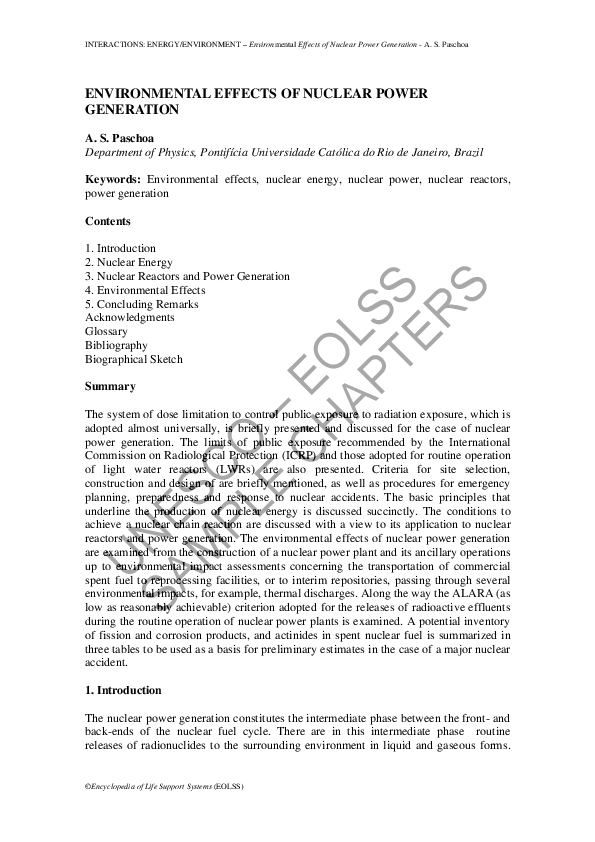 (PDF) Environmental Effects of Nuclear Power Generation