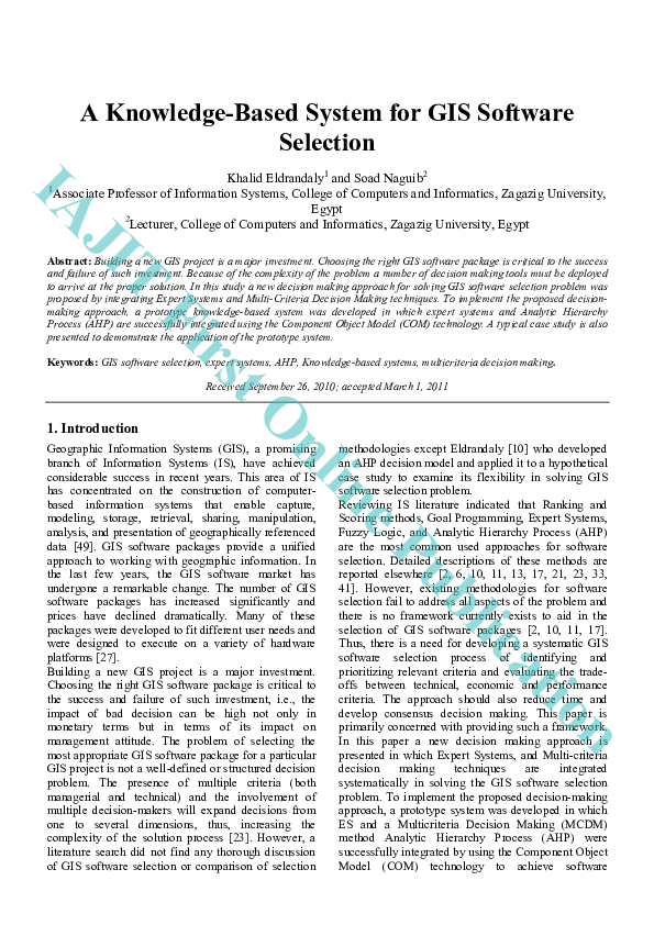 (PDF) A Knowledge-based System for GIS Software Selection