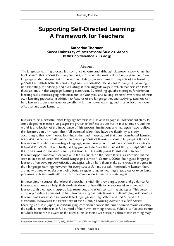 (PDF) Thornton, K. (2010). Supporting Self-Directed Learning: A ...