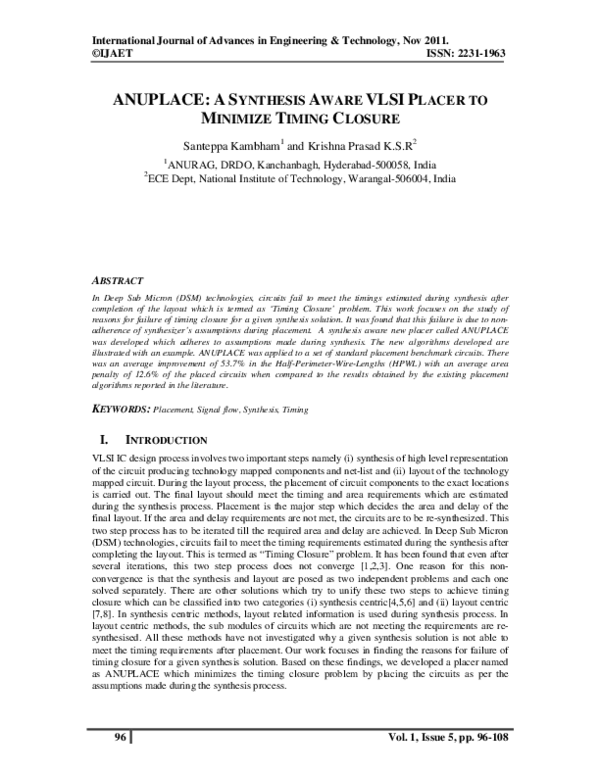 Pdf Anuplace A Synthesis Aware Vlsi Placer To Minimize Timing Closure