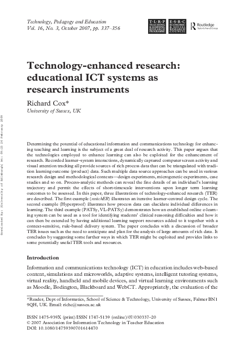 (PDF) Technology-enhanced research: Educational ICT systems as research ...
