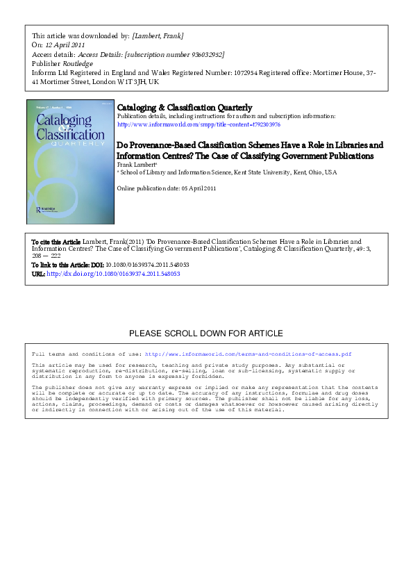 (PDF) Do provenance-based classification schemes have a role still in ...