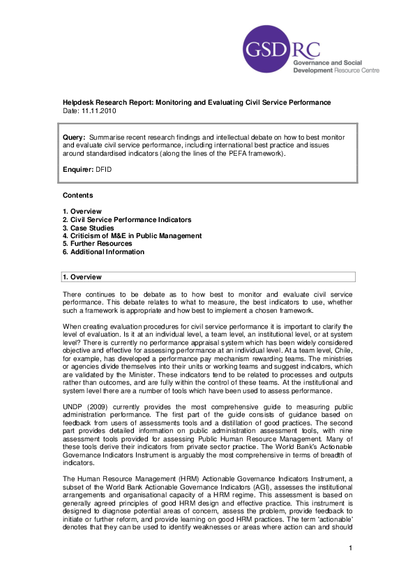 (PDF) Monitoring and Evaluating Civil Service Performance