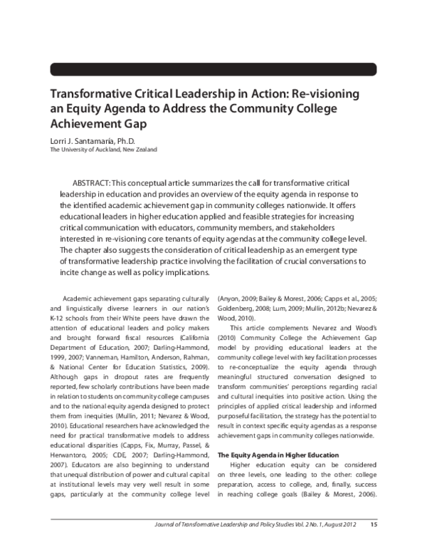 (PDF) Transformative Critical Leadership in Action: Re-visioning an ...