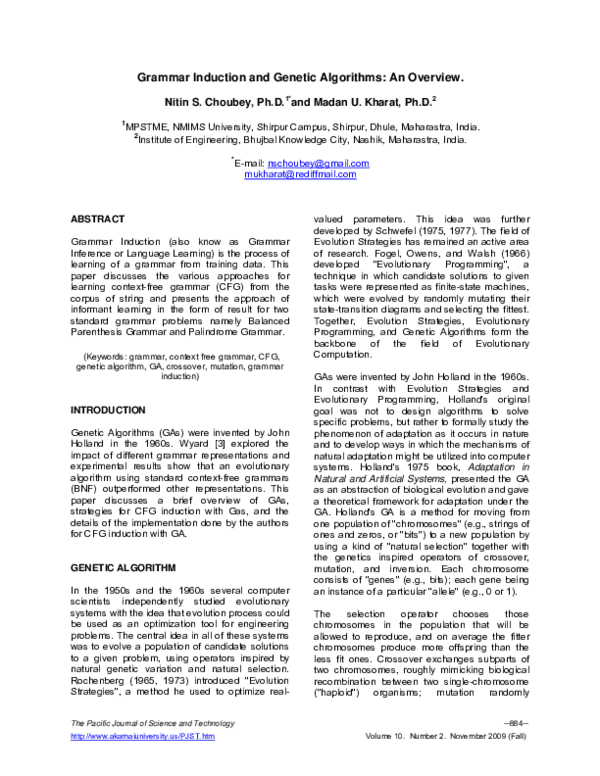 Pdf Grammar Induction And Genetic Algorithms An Overview