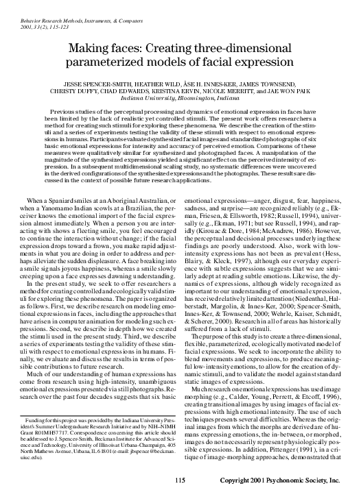 (PDF) Making faces: Creating three-dimensional parameterized models of facial expression