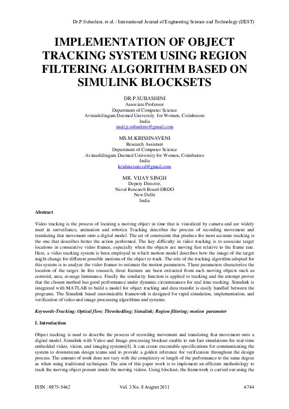 Pdf Implementation Of Object Tracking System Using Region Filtering Algorithm Based On