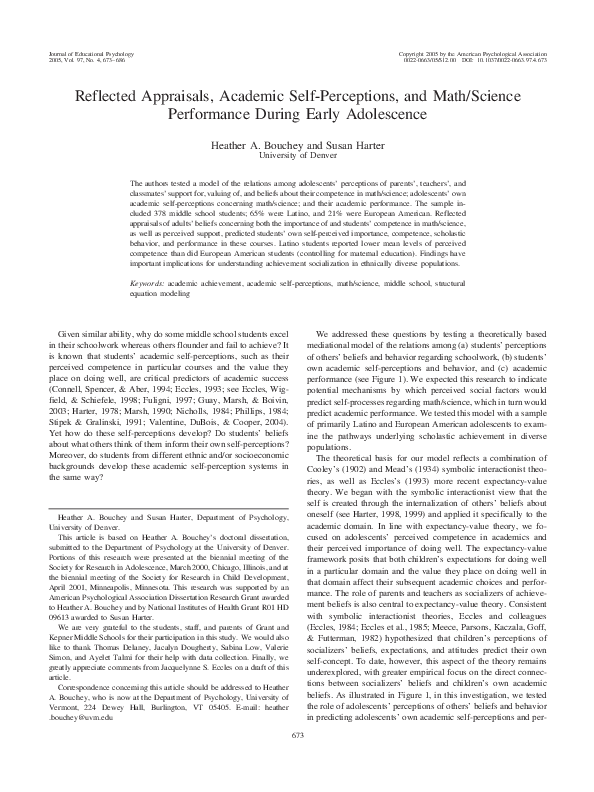 (PDF) Reflected Appraisals, Academic Self-Perceptions, and Math/Science ...