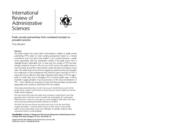(PDF) Public–Private Partnerships: from Contested Concepts to Prevalent ...