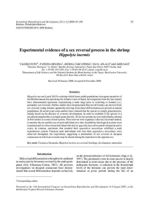 (PDF) Experimental evidence of a sex reversal process in the shrimp ...