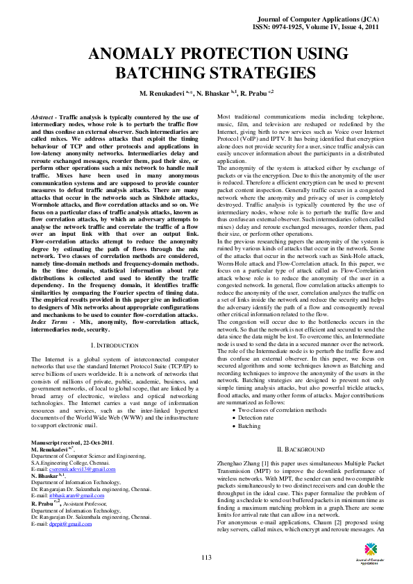 (PDF) Anomaly Protection using Batching Strategies