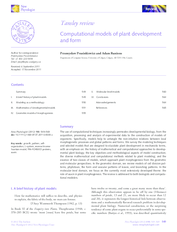 (PDF) Computational models of plant development and form