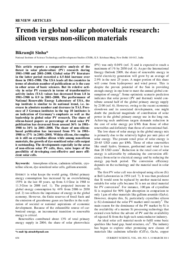(PDF) Trends in global solar photovoltaic research: silicon versus non ...