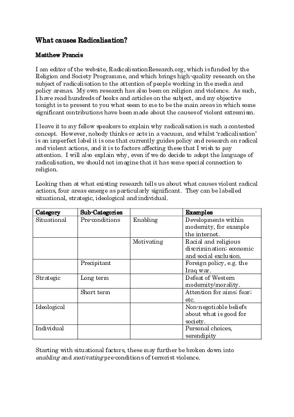 (PDF) What causes radicalisation?