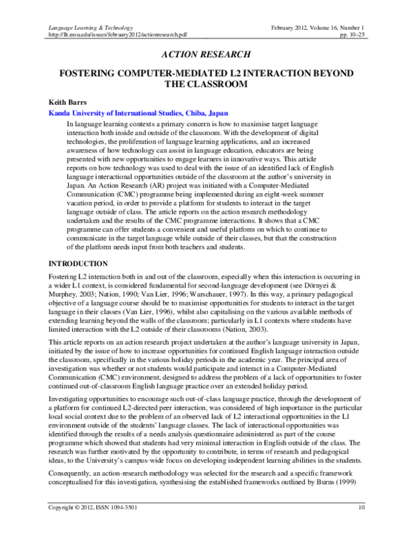 (PDF) Fostering Computer-Mediated L2 Interaction Beyond the Classroom