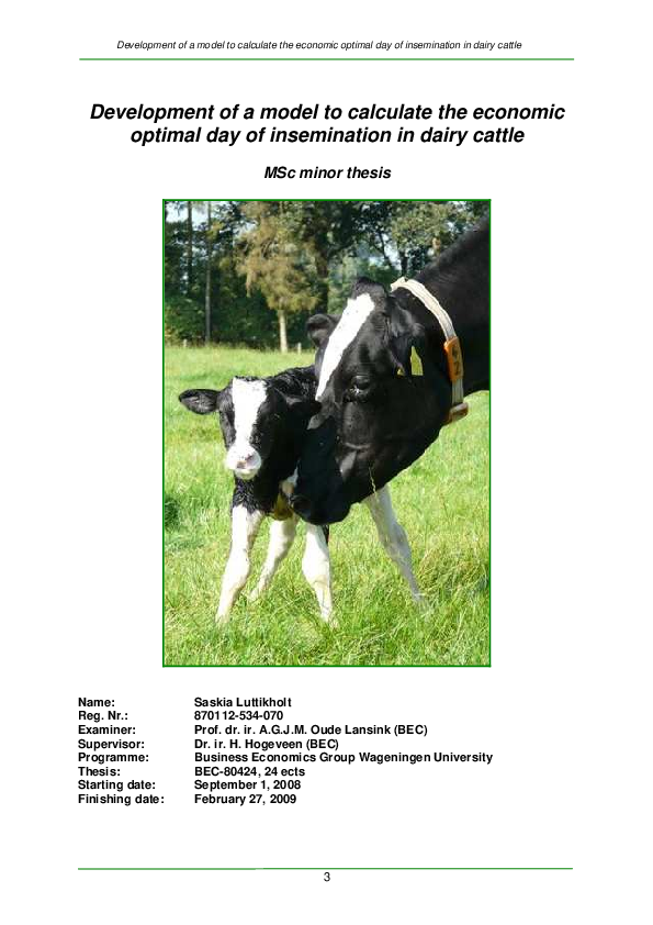 (PDF) Development of a model to calculate the economic optimal day of ...