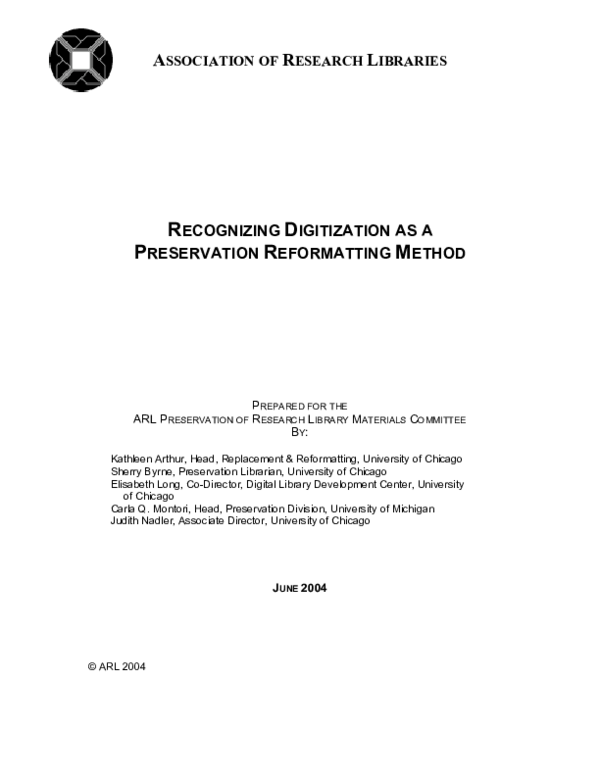 Pdf Recognizing Digitization As A Preservation Reformatting Method