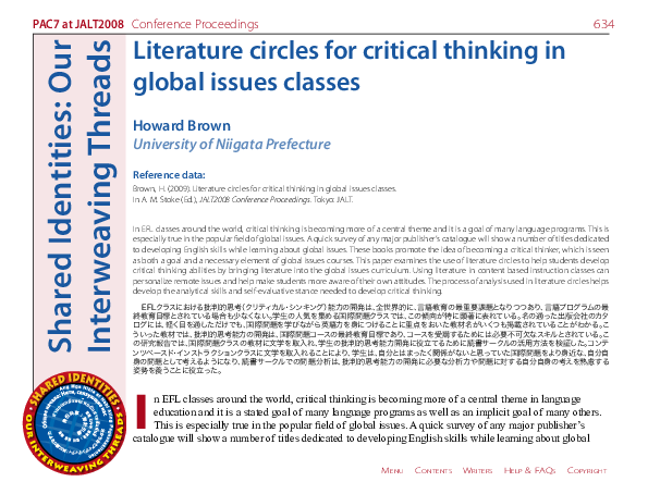 (PDF) Literature circles for critical thinking in global issues classes