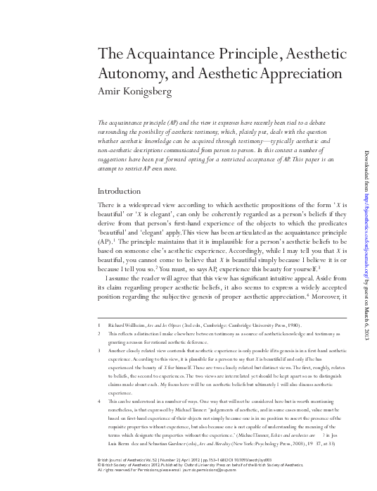 (PDF) The Acquaintance Principle, Aesthetic Autonomy, and Aesthetic ...