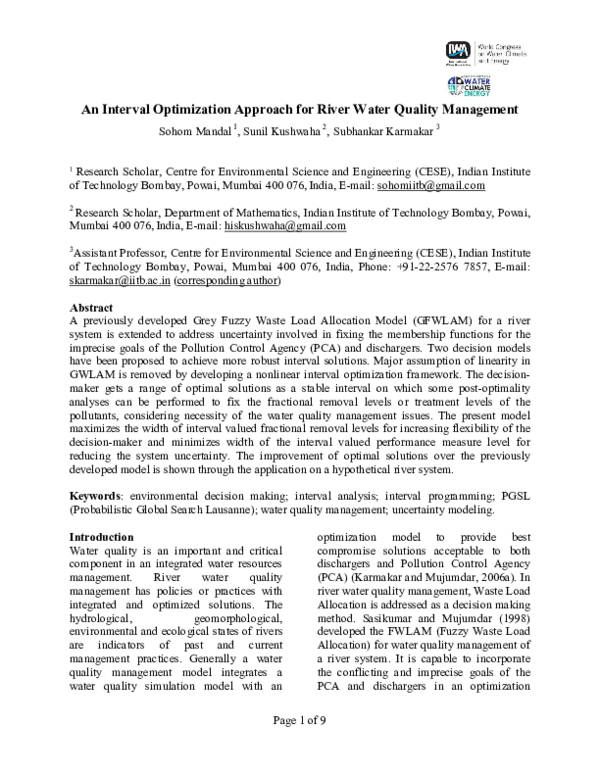 (PDF) An Interval Optimization Approach for River Water Quality Management