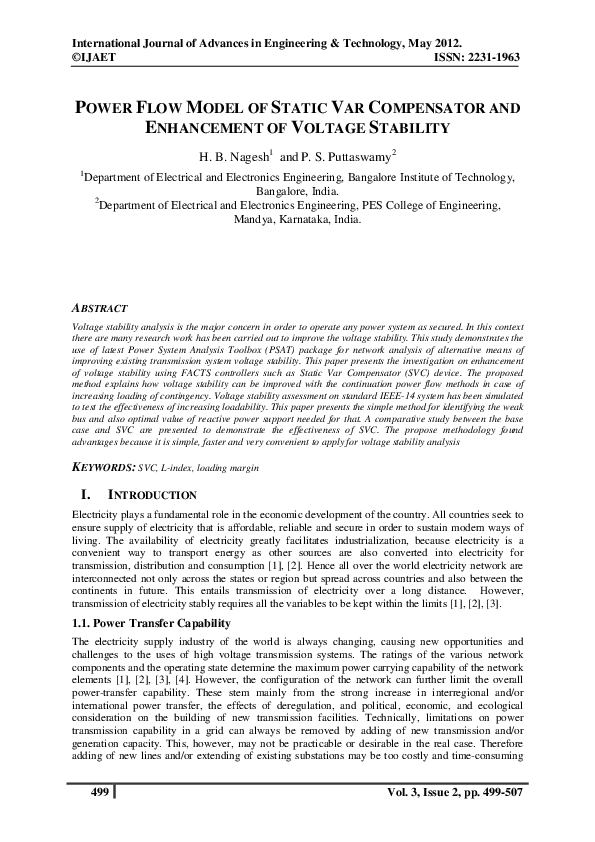 (PDF) POWER FLOW MODEL OF STATIC VAR COMPENSATOR AND ENHANCEMENT OF VOLTAGE STABILITY