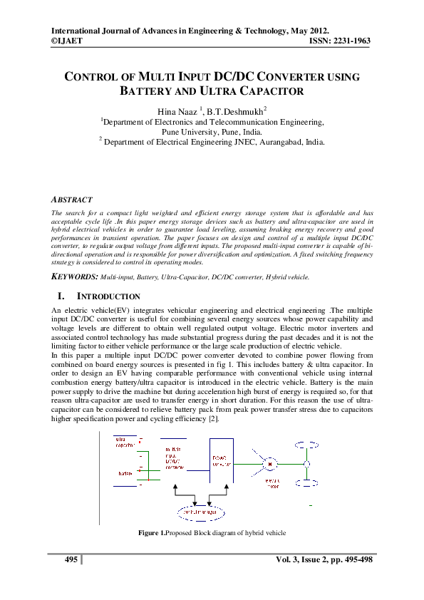 (PDF) CONTROL OF MULTI INPUT DC/DC CONVERTER USING BATTERY AND ULTRA ...