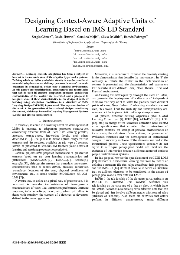 (PDF) Designing Context-Aware Adaptive Units of Learning Based on IMS-LD Standard